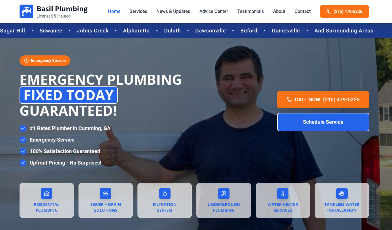 Basil Plumbing - Professional Plumber in Cumming, GA | Emergency Service